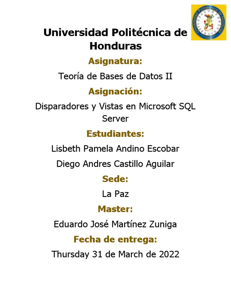 Disparadores y Vistas en Microsoft SQL Server CONTENIDO PARA LAS DIAPOSITIVAS | PDF | Desarrollo ...