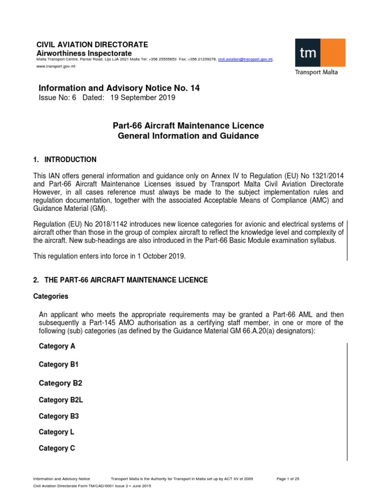 IAN 14 Part-66 AML - Issue 6 | PDF | Airplane | Aircraft