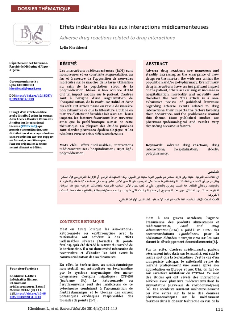 Effets Indésirables Liés Aux Interactions Médicamenteuses | PDF | Effet ...