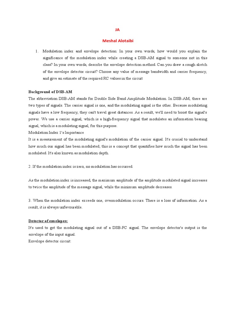 Explaining the Significance of Modulation Index and Describing Envelope ...