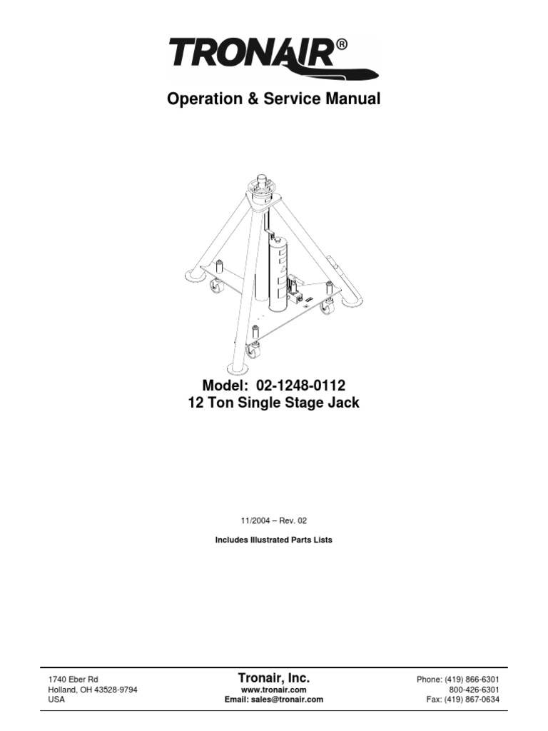 Tronair 12 Ton Single Stage Jack 02-1248-0112 | PDF | Valve | Pump