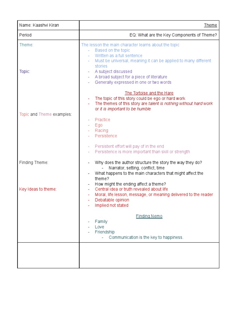 Theme Cornell Notes Template | PDF | Language Arts & Discipline