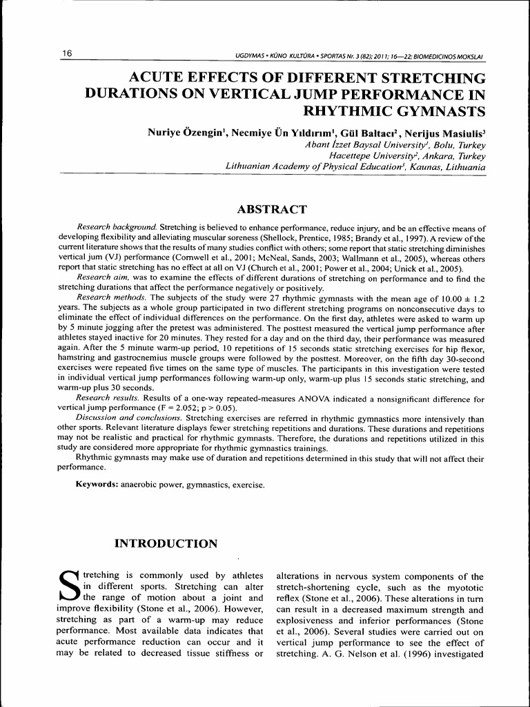 Acute Effects of Different Stretching Durations On Vertical Jump Performance in Rhythmic ...