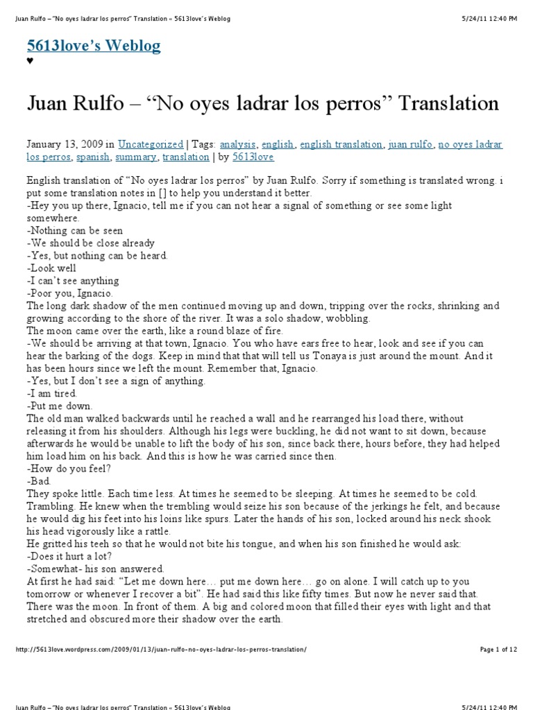 Juan Rulfo - "No Oyes Ladrar Los Perros" Translation 5613love's Weblog ...