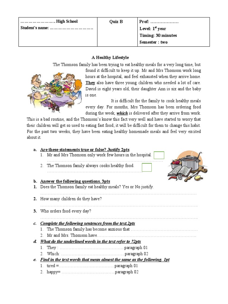 8 - Quiz B Reading 1st Year | PDF
