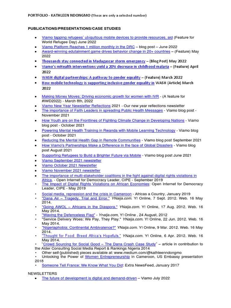 Portfolio - Kathleen Ndongmo: Publications/Presentations/Case Studies ...