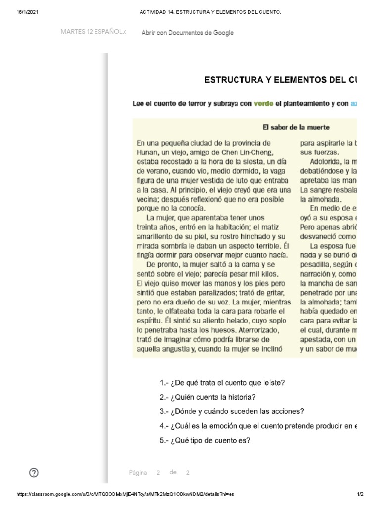 Actividad 14. Estructura y Elementos Del Cuento | PDF
