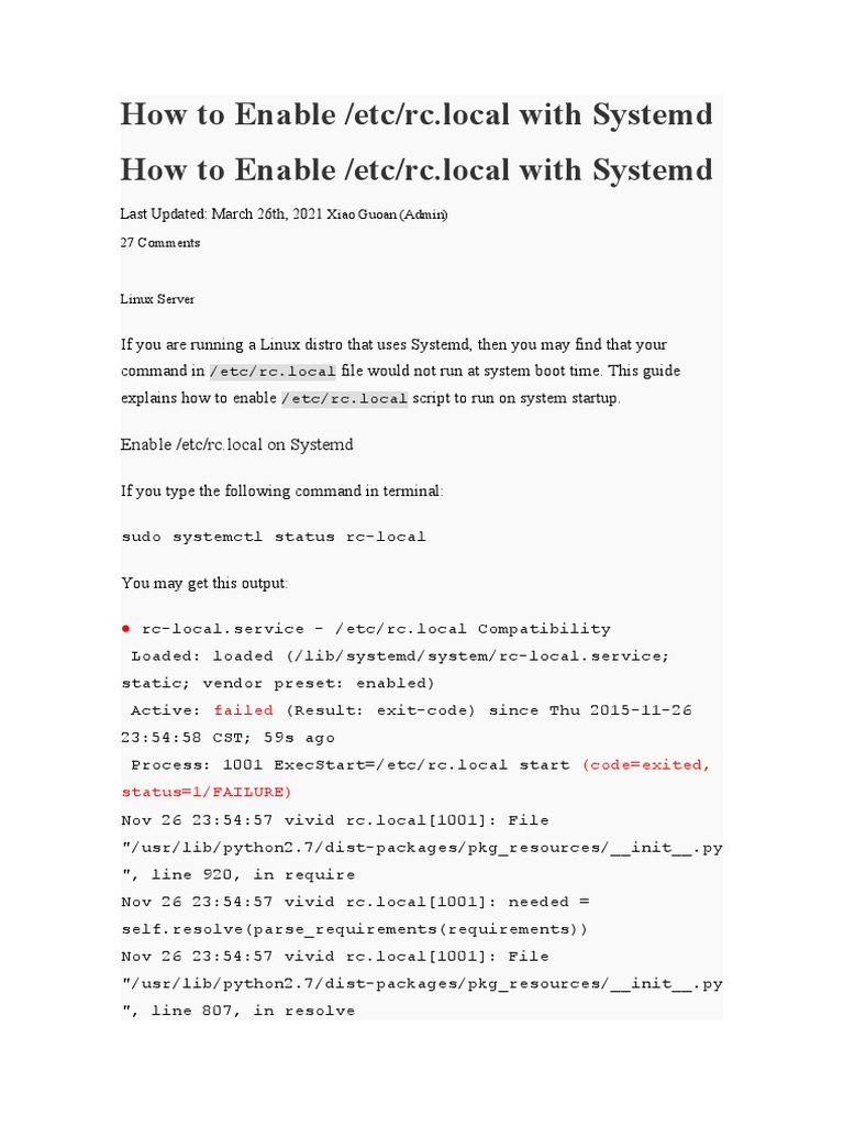 How To Enable Etc RC - Local With Systemd | PDF | Sudo | Information Technology Management