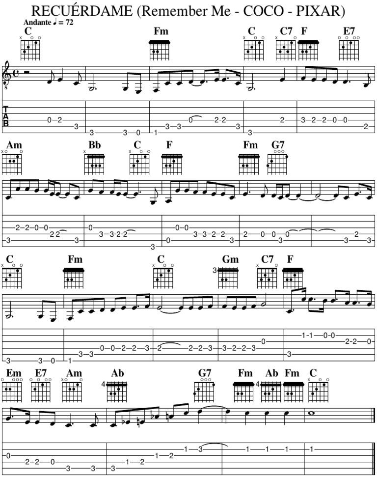 RECUÉRDAME (Remember Me - COCO - PIXAR) | PDF