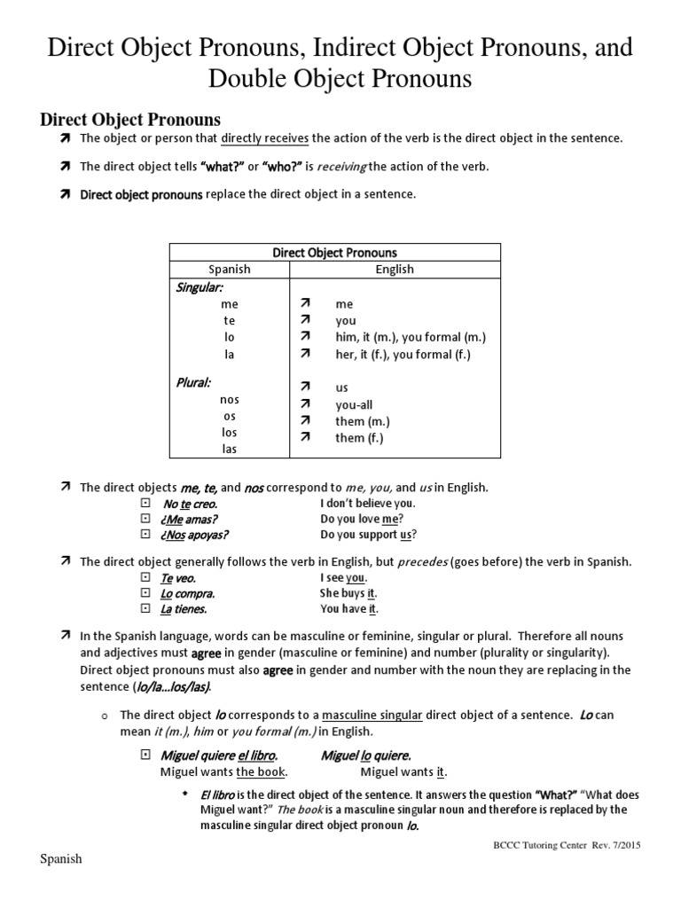 Direct Indirect Double Object Pronouns | PDF | Grammatical Gender ...