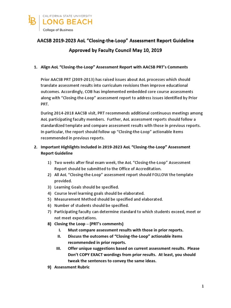 Aacsb 2019-2023 Aol "Closing-The-Loop" Assessment Report Guideline ...