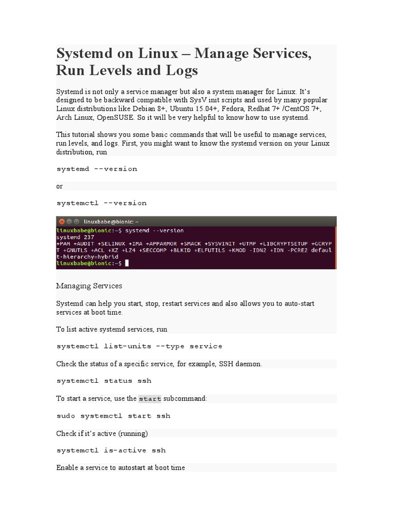 Systemd On Linux - Manage Services, Run Levels and Logs | PDF | Sudo ...