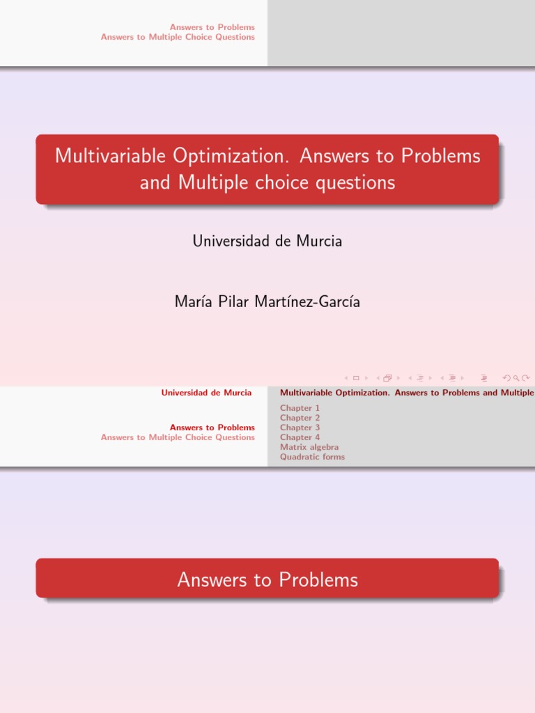 Multivariable Optimization. Answers To Problems and Multiple Choice ...
