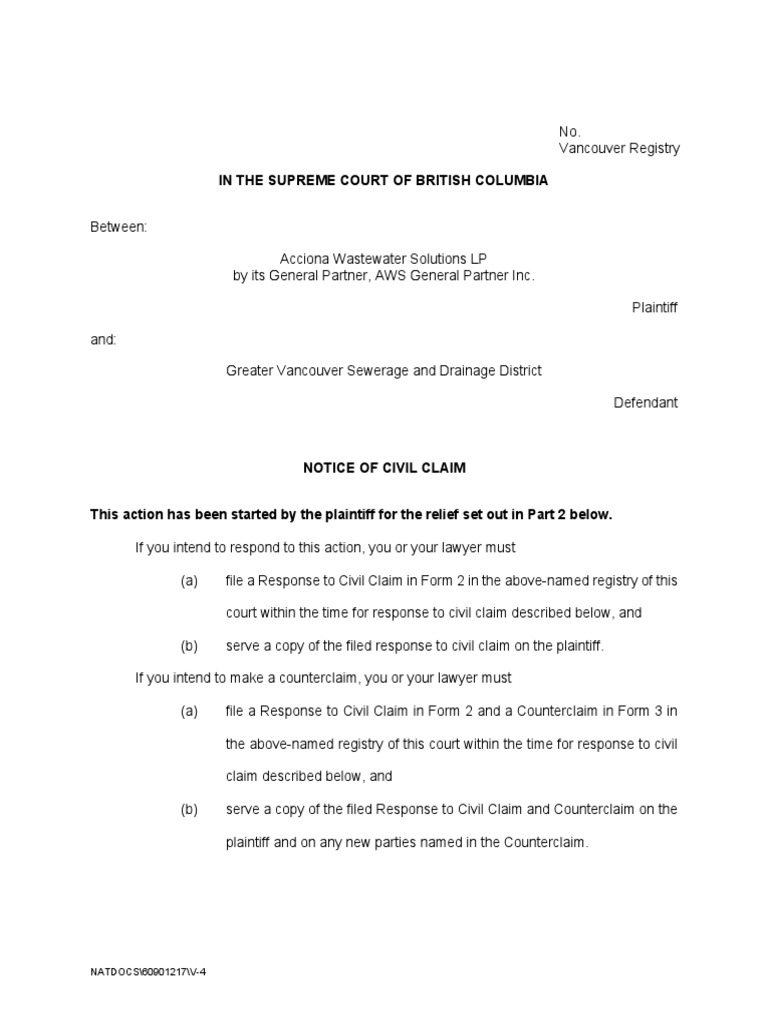 2022-03-30 Final For Filing - Notice of Civil Claim | PDF | Breach Of ...