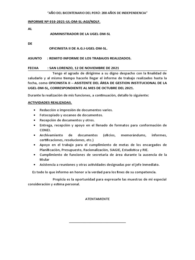 Modelo de Informe de Trabajo Locadores | PDF