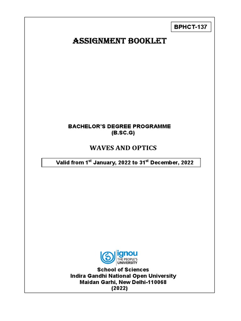 Assignment Booklet: Waves and Optics | PDF | Diffraction | Laser