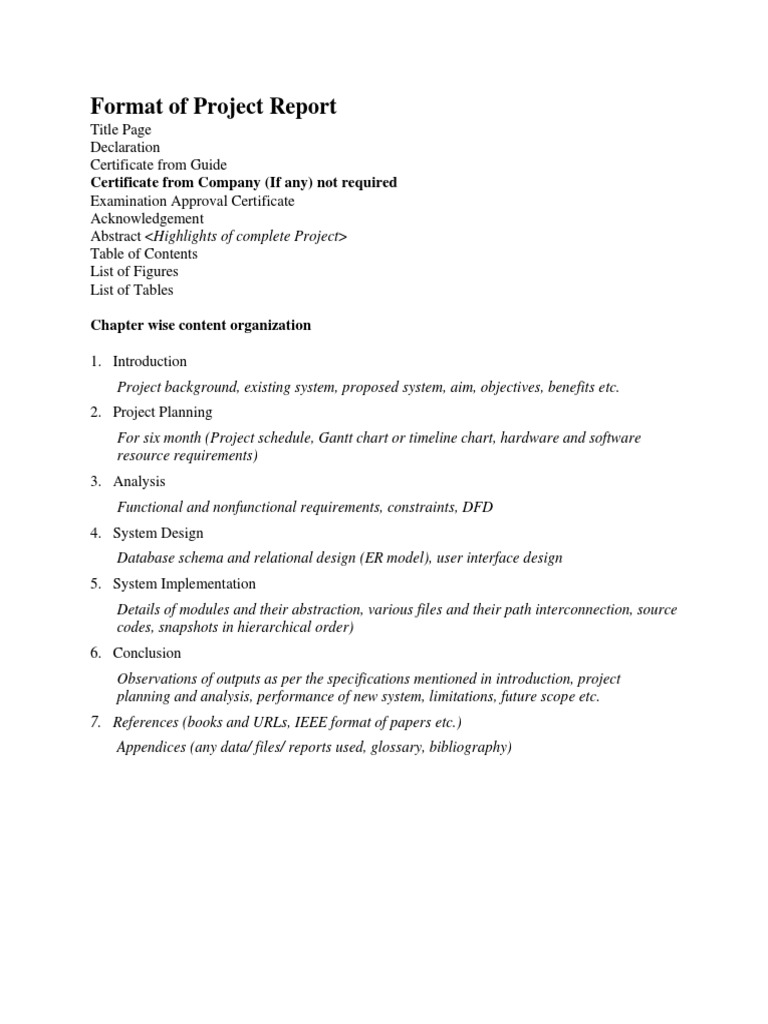 Format of Project Report: Certificate From Company (If Any) Not ...
