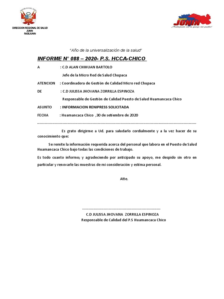 Informe sobre RENIPRESS y personal de salud | PDF | Servicios públicos ...