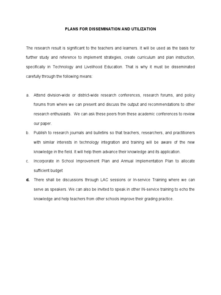 Research Dissemination and Utilization Plan | PDF