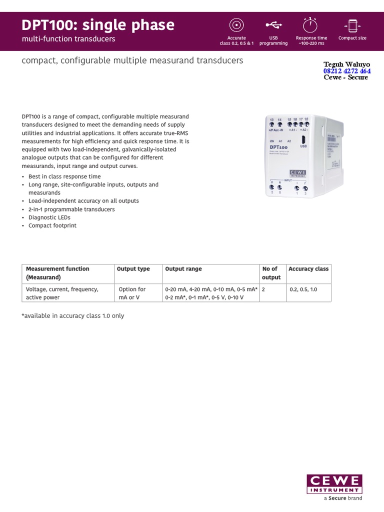 DPT100 - Multi Function Transducer - Cewe | PDF | Manufactured Goods ...