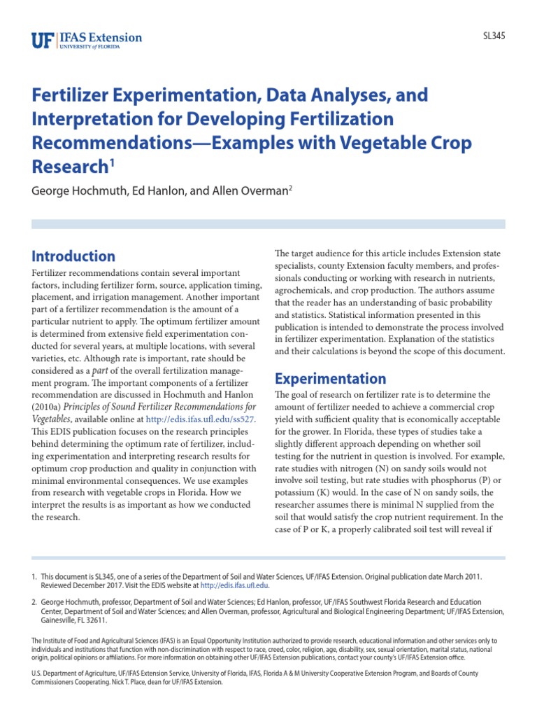 Fertilizer Experimentation, Data Analyses, and Interpretation For ...