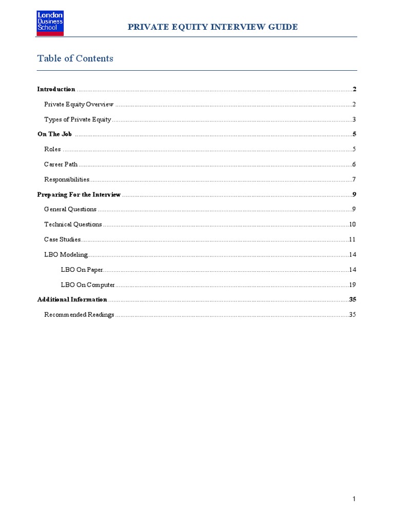 Private Equity Interview Guide | PDF | Private Equity | Leveraged Buyout