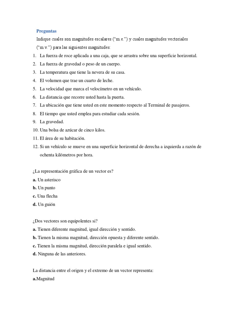 Tarea Preguntas Vectores | PDF | Vector Euclidiano | Mecanica clasica