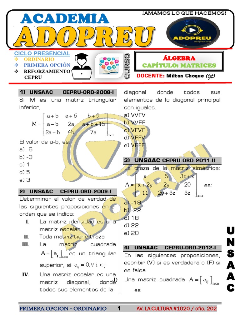 Formulario de Matrices y Determinantes | PDF | Matriz (Matemáticas ...
