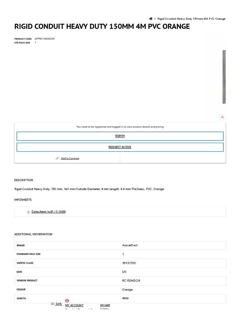 Rigid Conduit Heavy Duty 150mm 4M PVC Orange - MM Electrical ...