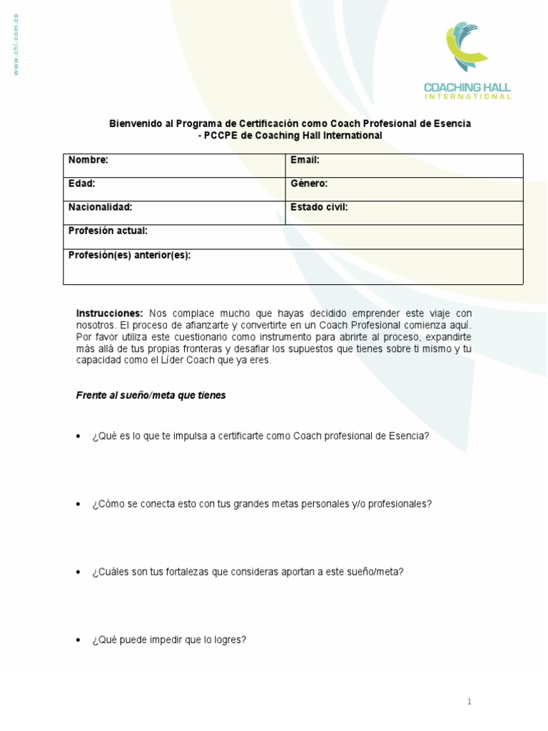 Cuestionario Ingreso Ppa | PDF | Desarrollo personal | Modificación de comportamiento