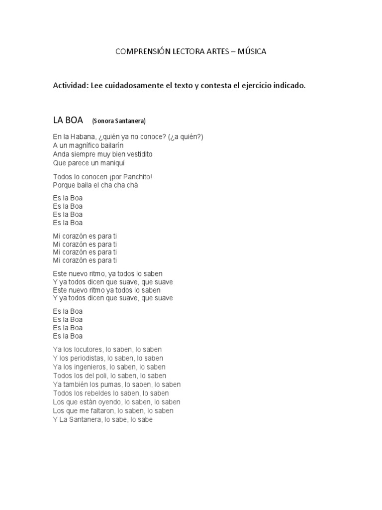 Comprensión Lectora Artes Música | PDF