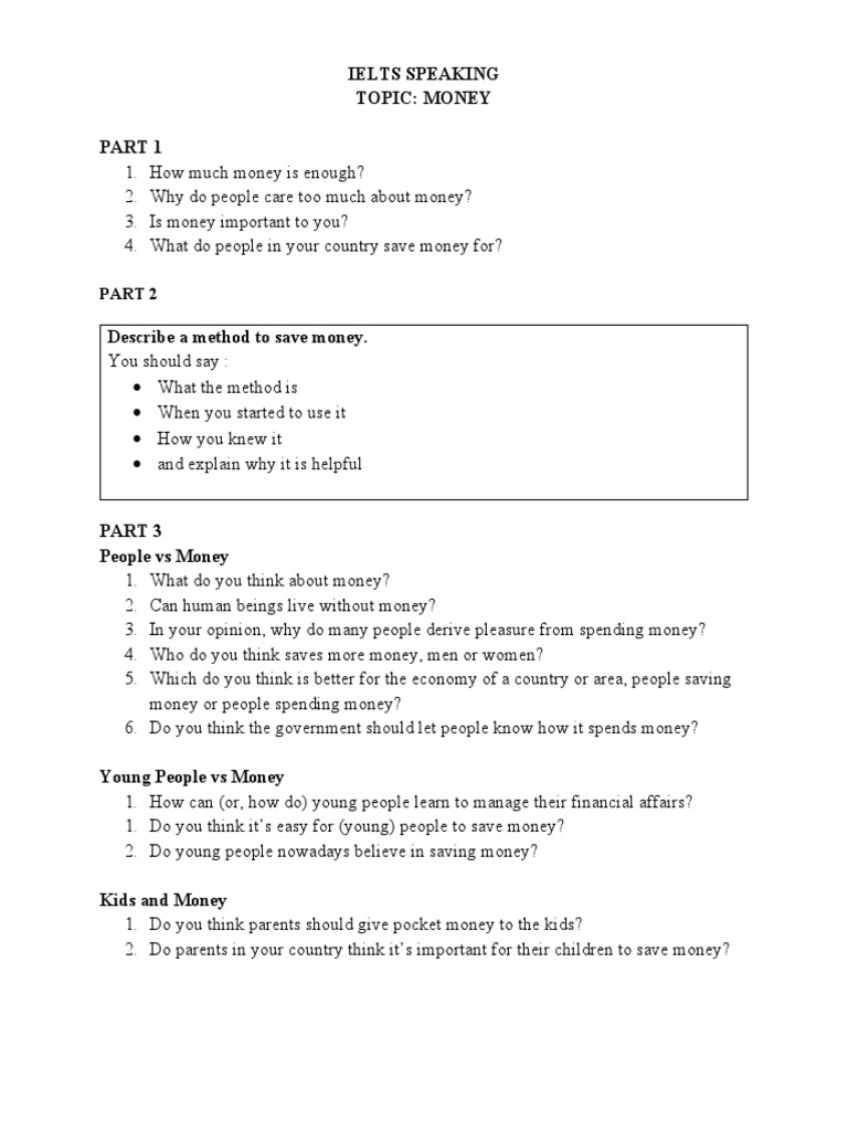 Ielts Speaking - Money | Download Free PDF | Money | Disciplines