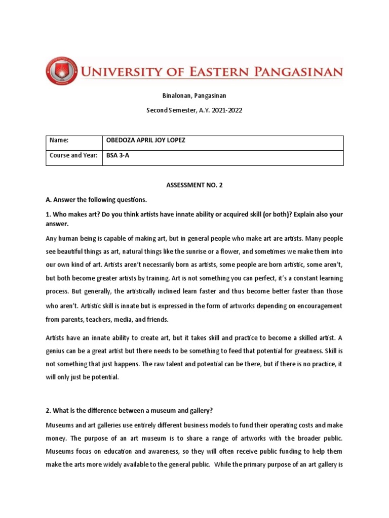 Assessment 2 Reading Visual Arts | PDF | Museum | Paintings