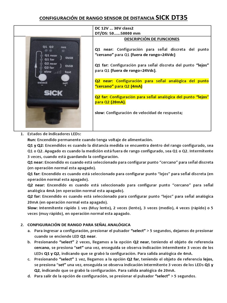 Configuración de Rango Sensor de Distancia Sick DT35 | PDF | Diodo ...