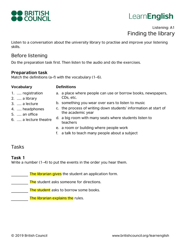 Before Listening: Finding The Library | PDF | Libraries | Linguistics