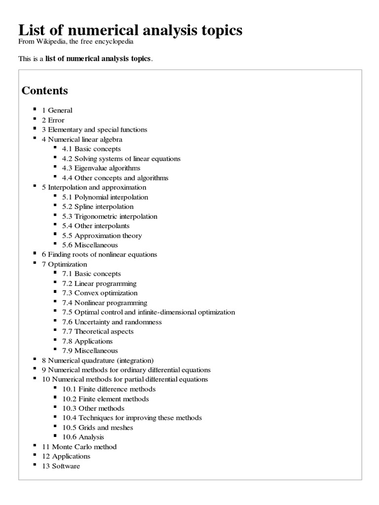 List of Numerical Analysis Topics, The Free Encyclopedia | PDF | Matrix ...