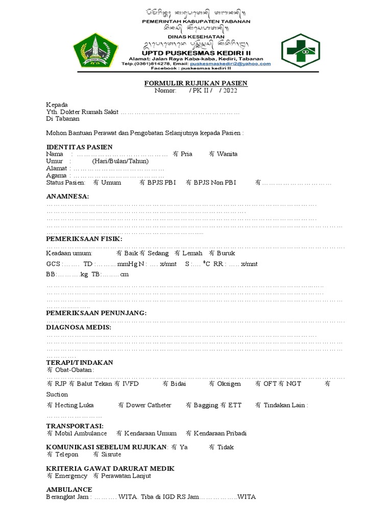 Formulir Rujukan Pasien Igd | PDF