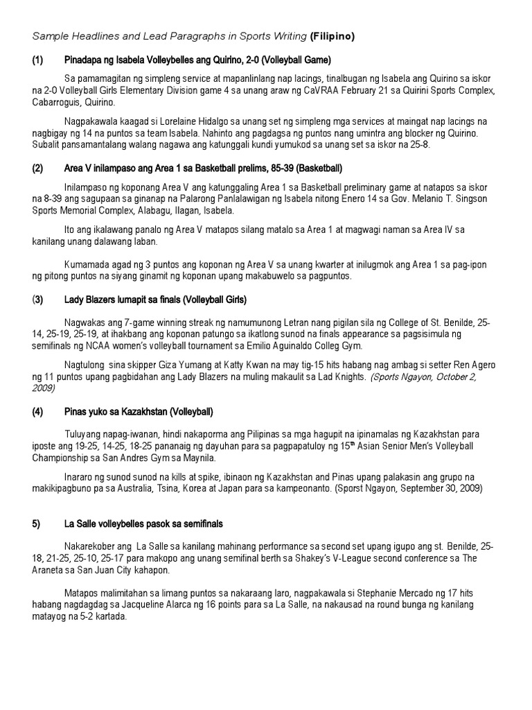 Sports - Sample Headline & Lead | PDF