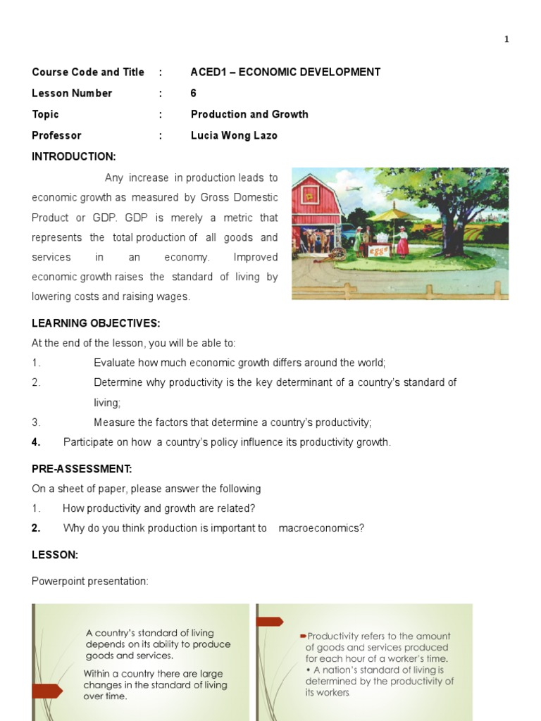 Course Code and Title: Aced1 - Economic Development Lesson Number: 6 ...