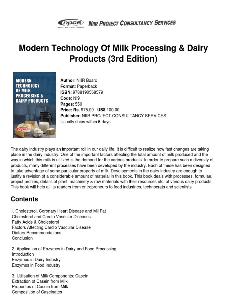 (NIIR) Modern Technology of Milk Processing & Dairy Products (2nd ...