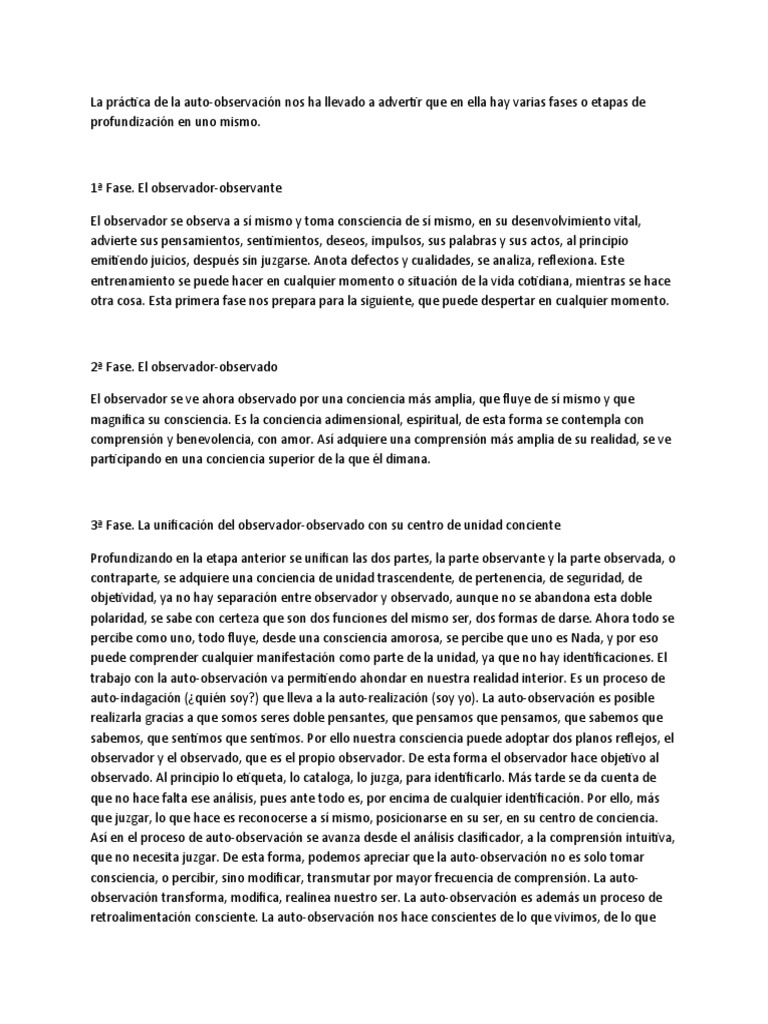 Fases Auto Observacion | PDF | Realidad | Conocimiento