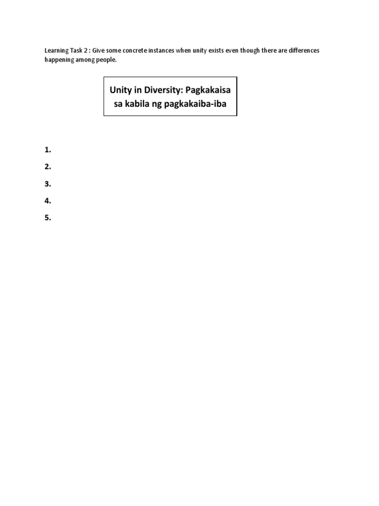 Learning Task 2 - Unity in Diversity | PDF