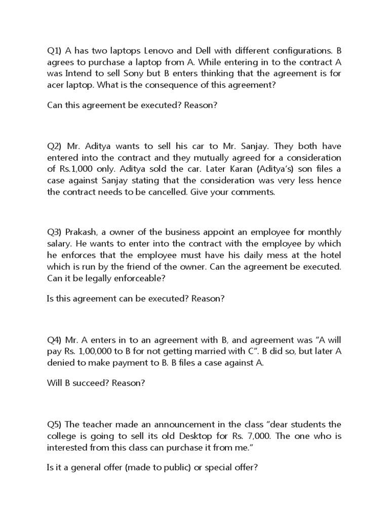Assignments On Contract Act - Questions | PDF | Business | Justice