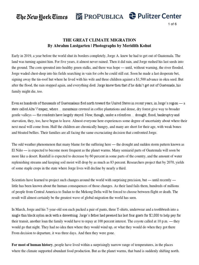 THE GREAT CLIMATE MIGRATION by Abrahm Lustgarten | PDF | Human ...