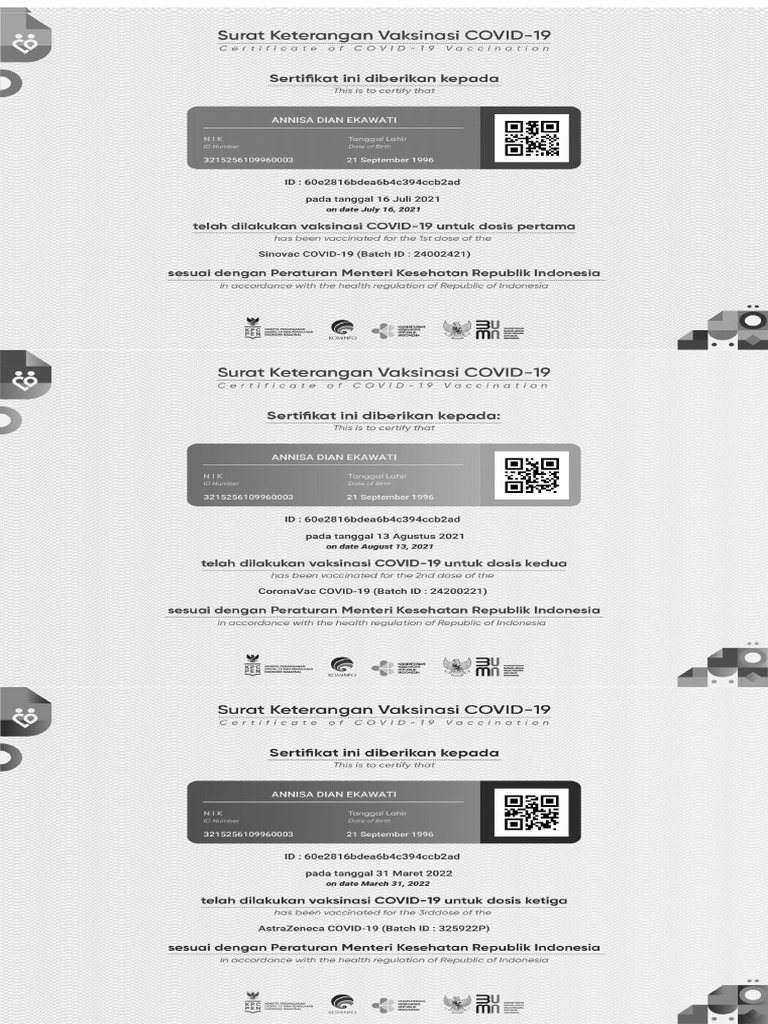 Sertif Vaksin Annis | PDF
