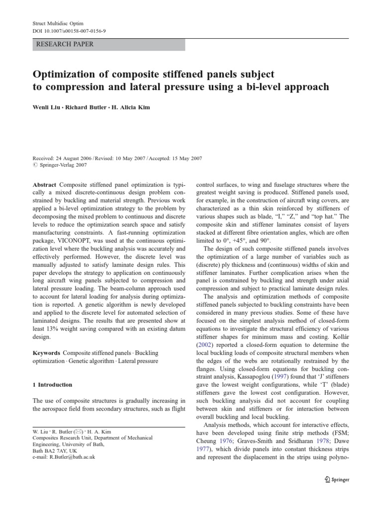 Optimization of Composite Stiffened Panels Subject To Compression and Lateral Pressure Using A ...