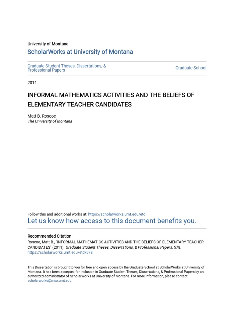 Informal Mathematics Activities and The Beliefs of Elementary Tea | PDF ...