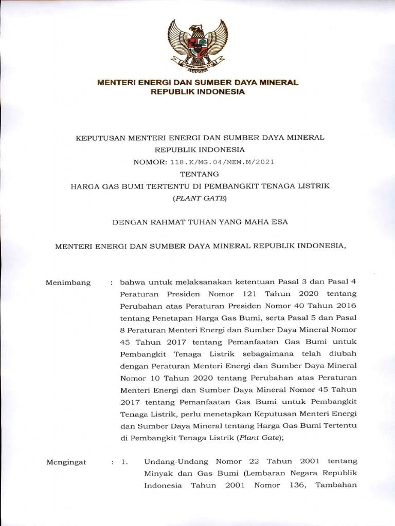 Kepmen Esdm No. 118.K - Mg.04-Mem.m-2021 | PDF