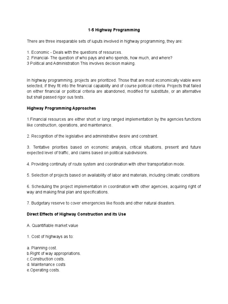 1-5 Highway Programming | PDF | Road | Specification (Technical Standard)
