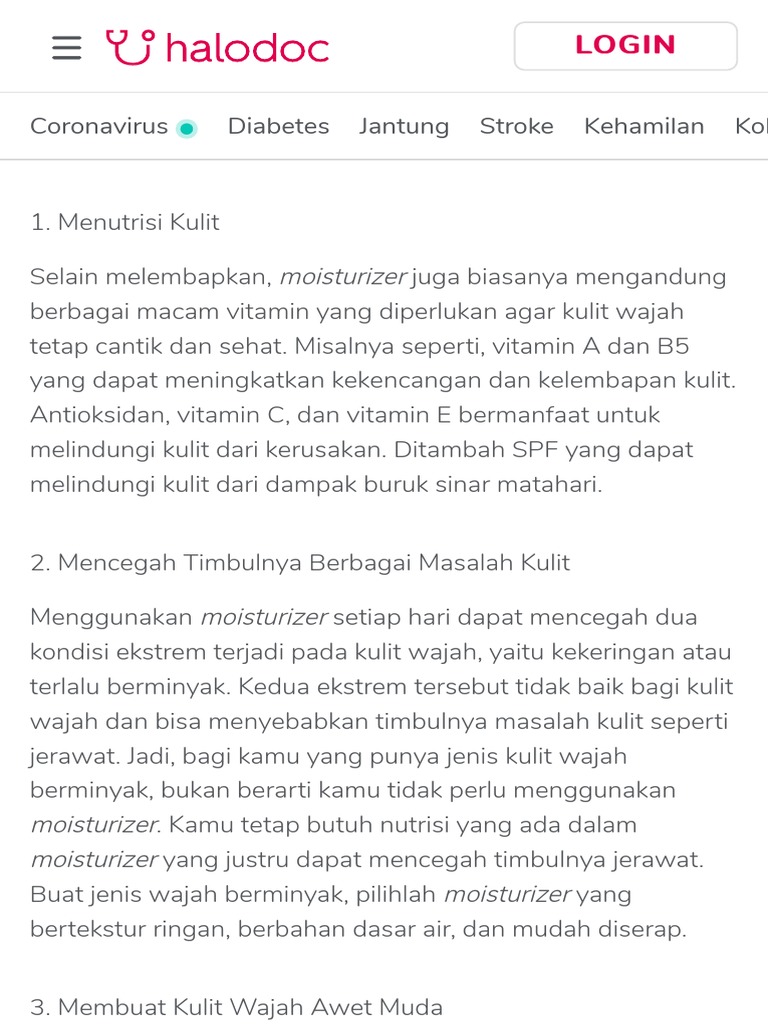Manfaat Moisturizer untuk Kulit Sehat | PDF | Kesehatan Holistik